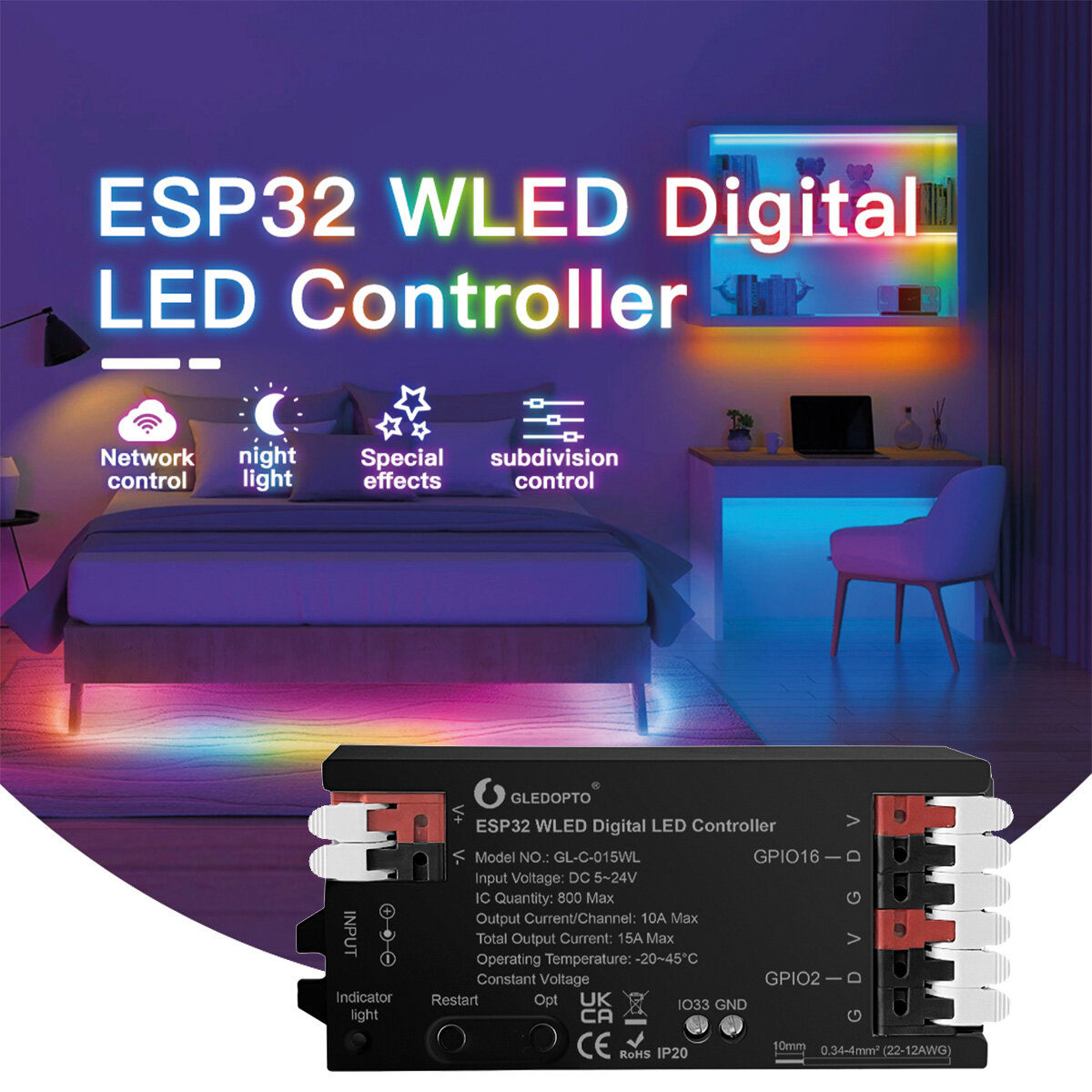 ESP32 WLED Digital LED Controller for Digital Light Strips WLED, 29,99